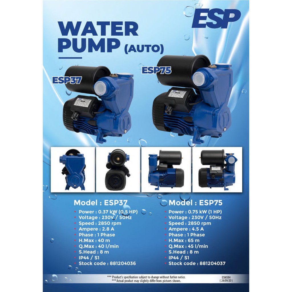 ESP Water Pump ESP37 1 inch automatic water pump 1/2 HP Pressure UP to ...