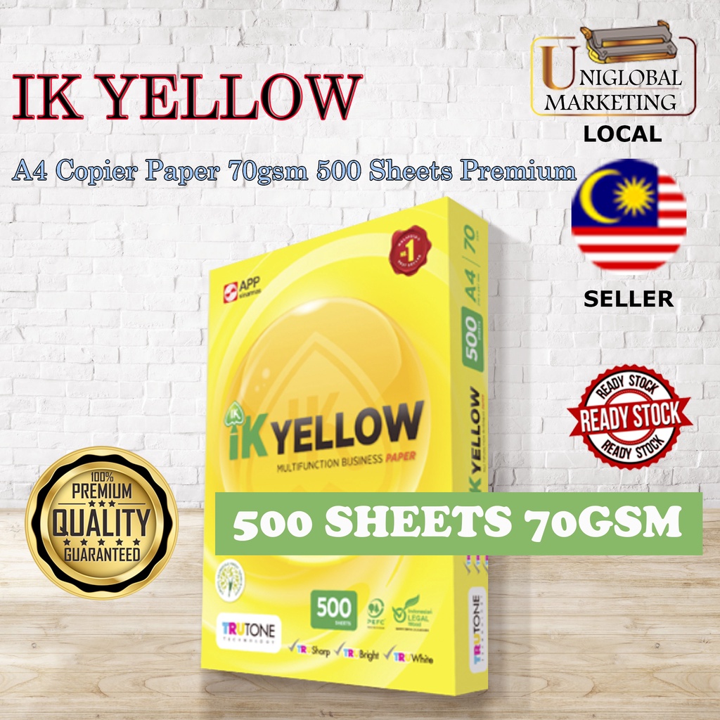 IK YELLOW A4 Copier Paper 70gsm 500 Sheets Premium | Shopee Malaysia