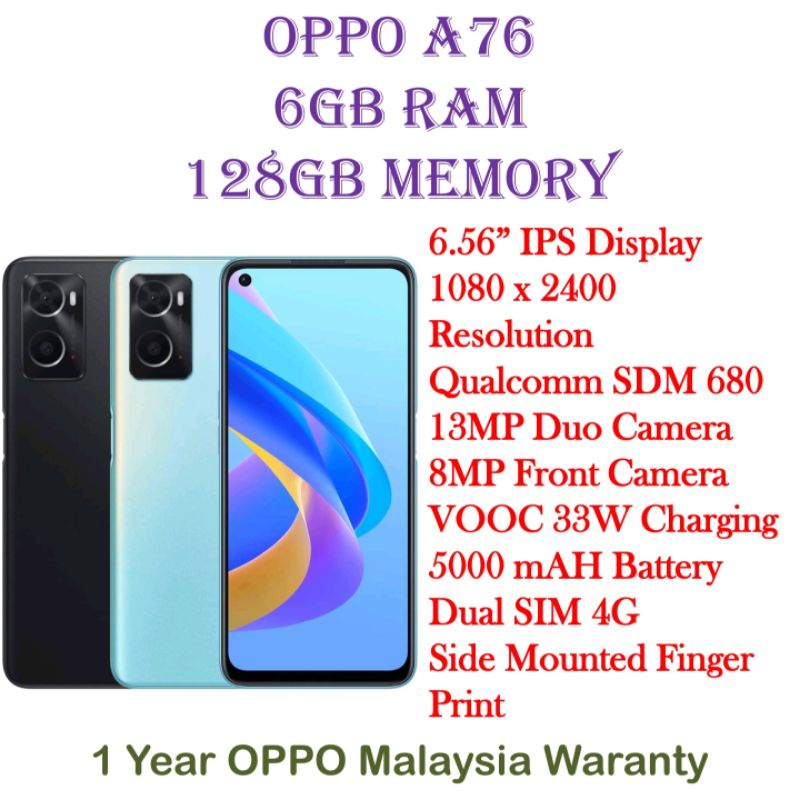 Oppo A76 6GB/128GB CPH2375 1 Year Warranty | Shopee Malaysia
