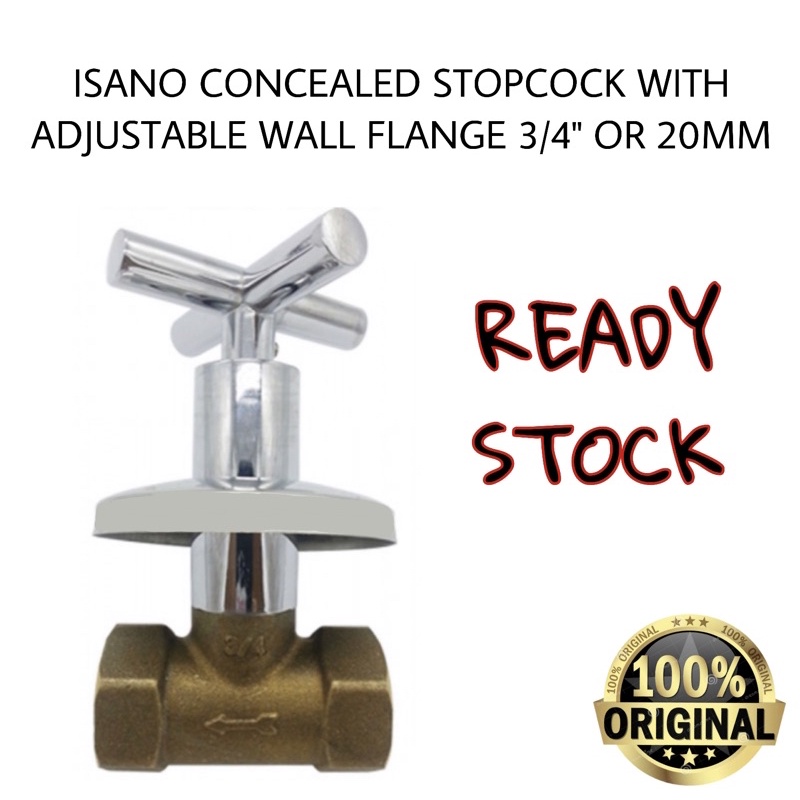 ISANO CONCEALED STOPCOCK WITH ADJUSTABLE WALL FLANGE 3/4" OR 20MM ...