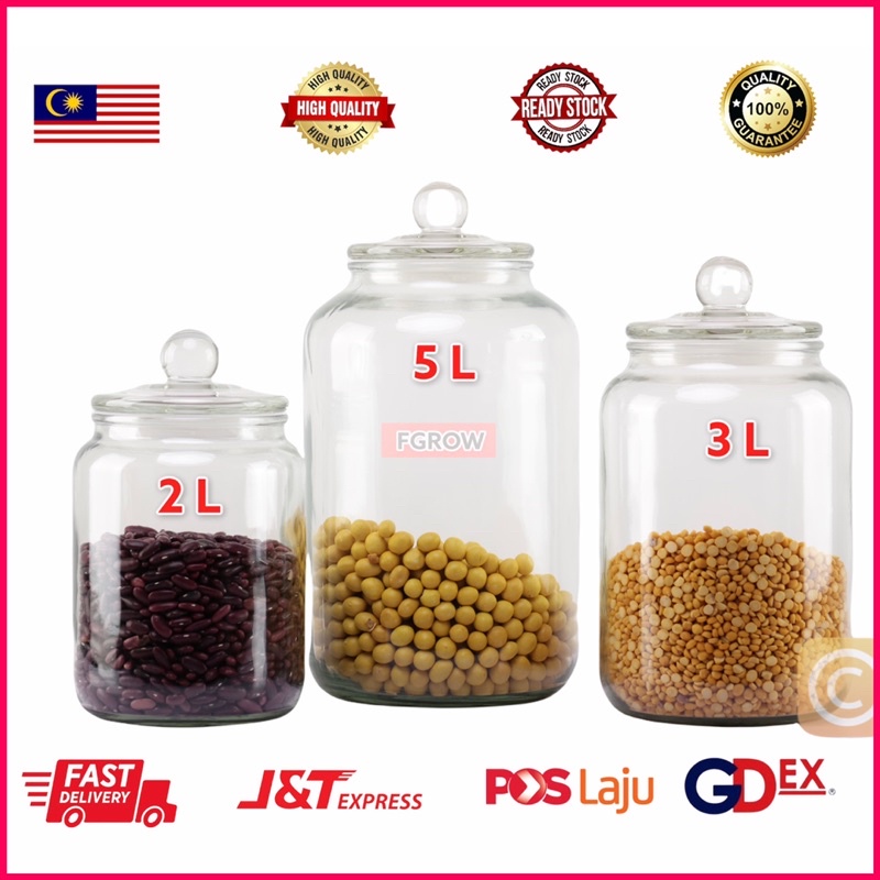 2LITER/ 3LITER /5LITER Balang Kaca Saiz Besar kedap Udara,Glass Jar ...