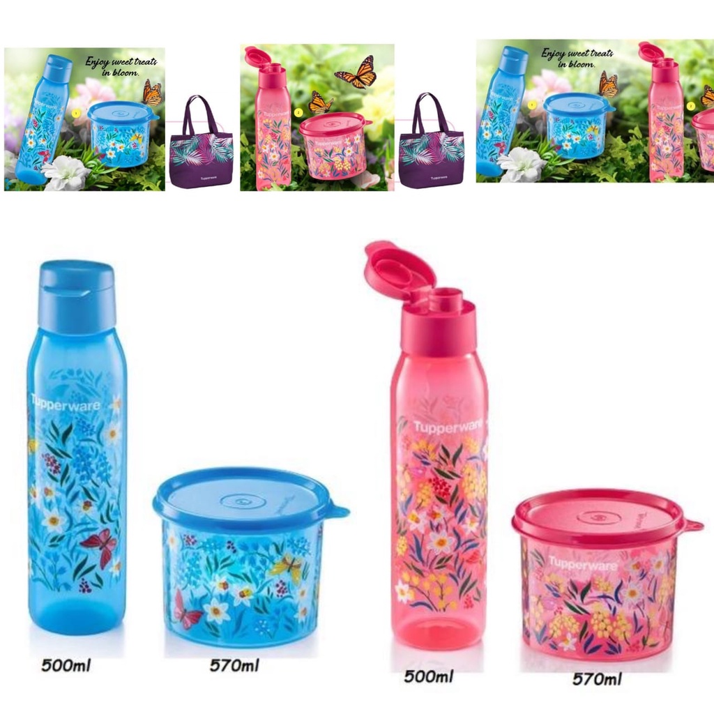 Authentic Tupperware Pretty Blooms Set / Round Eco Bottle 500ml ...