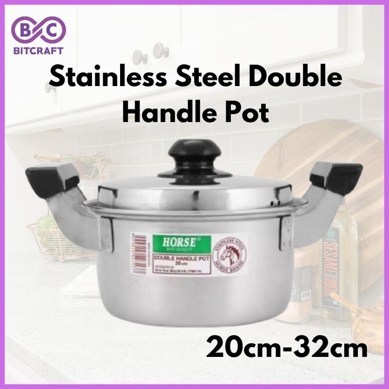 HORSE Stainless Steel Double Handle Pot Soup Sauce Maggie Milk Pot Stew Braised Pot 20cm 22cm ...