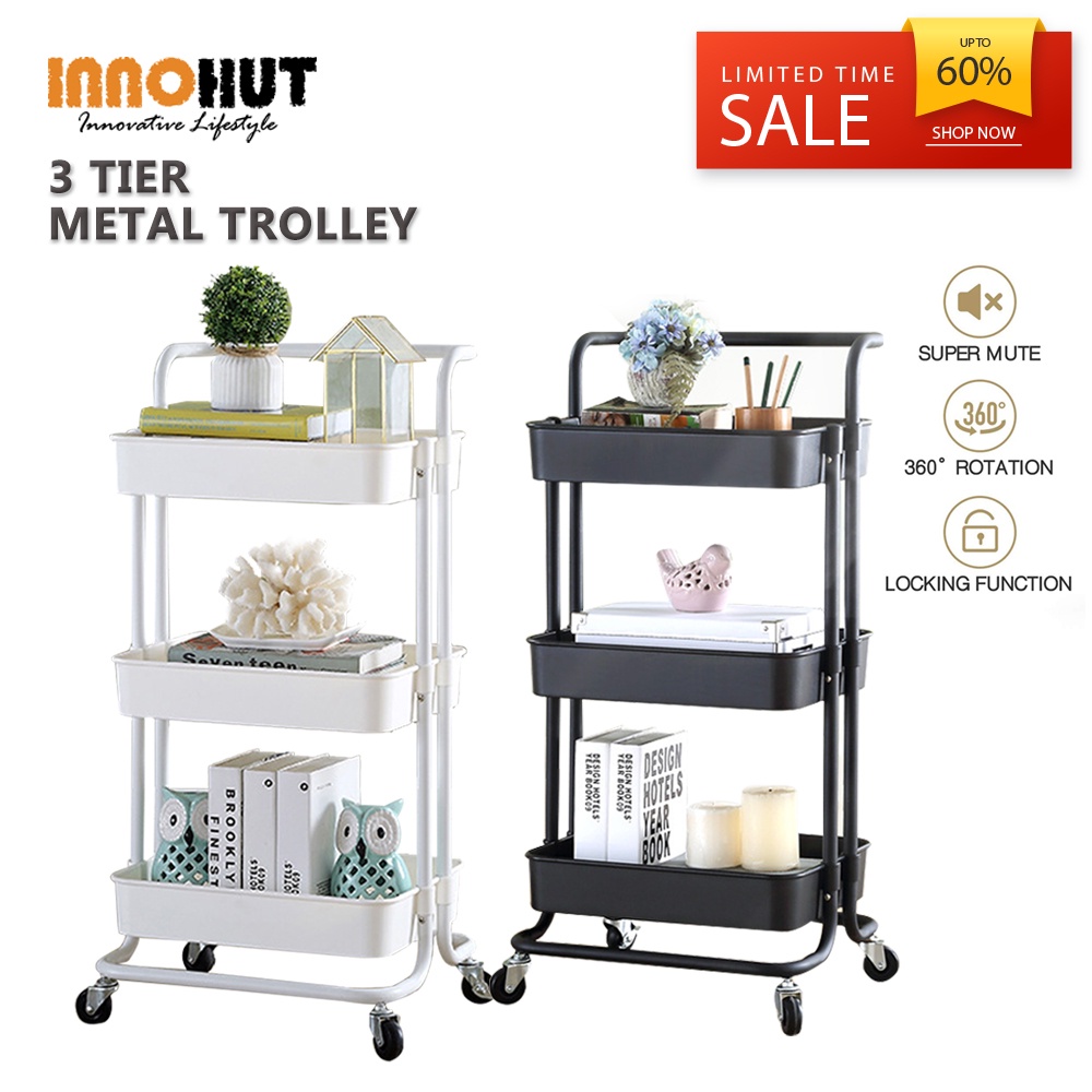 Innohut Storage Cart 3 Tier Multi-functional Plastic Tray Trolley Rack ...