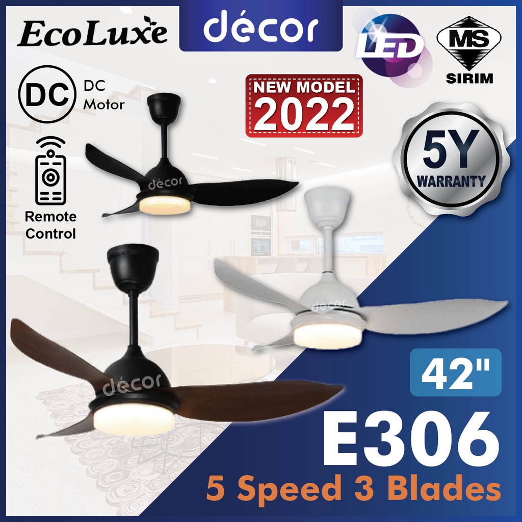 ECOLUXE Fan ECOLUXE E306 42'' 3 Blades 5 Speed DC Motor Remote Control ...