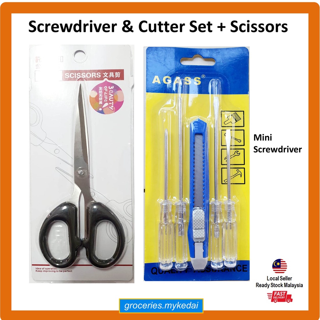 Screwdriver & cutter set / Scissors / Mini Short Screwdriver / Home ...