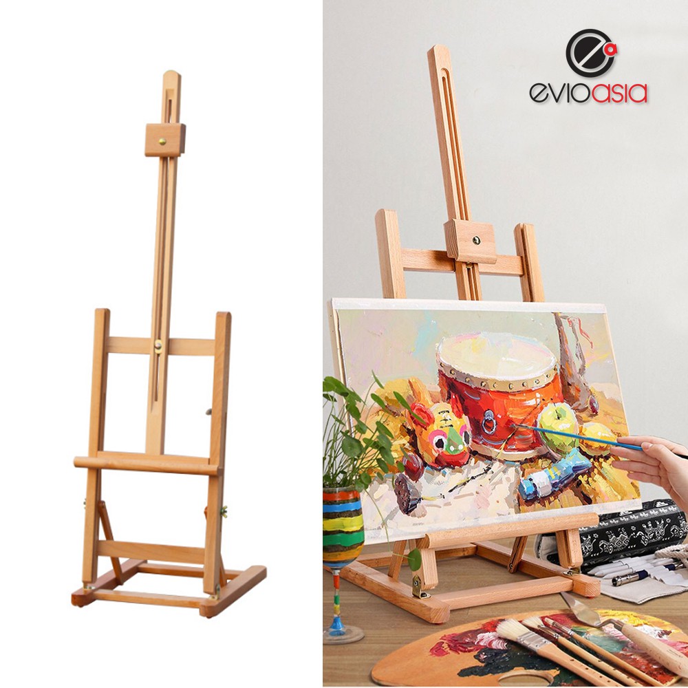 Solid Beech Wood Adjustable Artist Painters Wood Table Easel Floor ...
