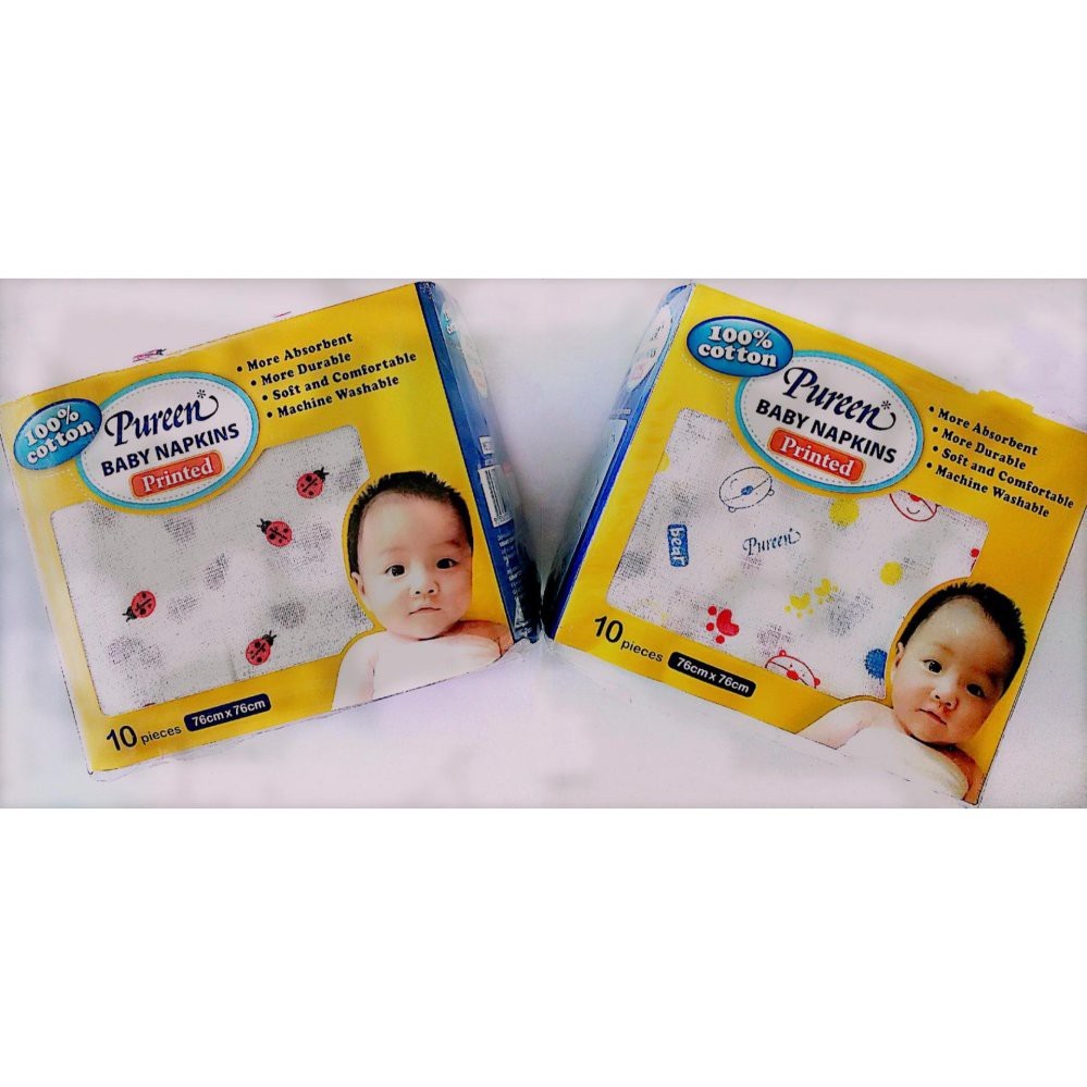 Pureen Baby Napkins Printed - Random Colour & Designed (10's) | Shopee ...