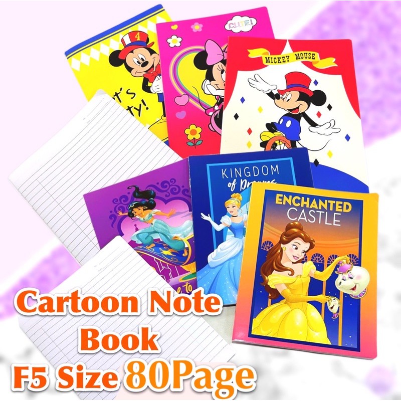 (1 pcs) F5 Size 80pg Disney Cartoon Note Book Cartoon Disney Princess ...