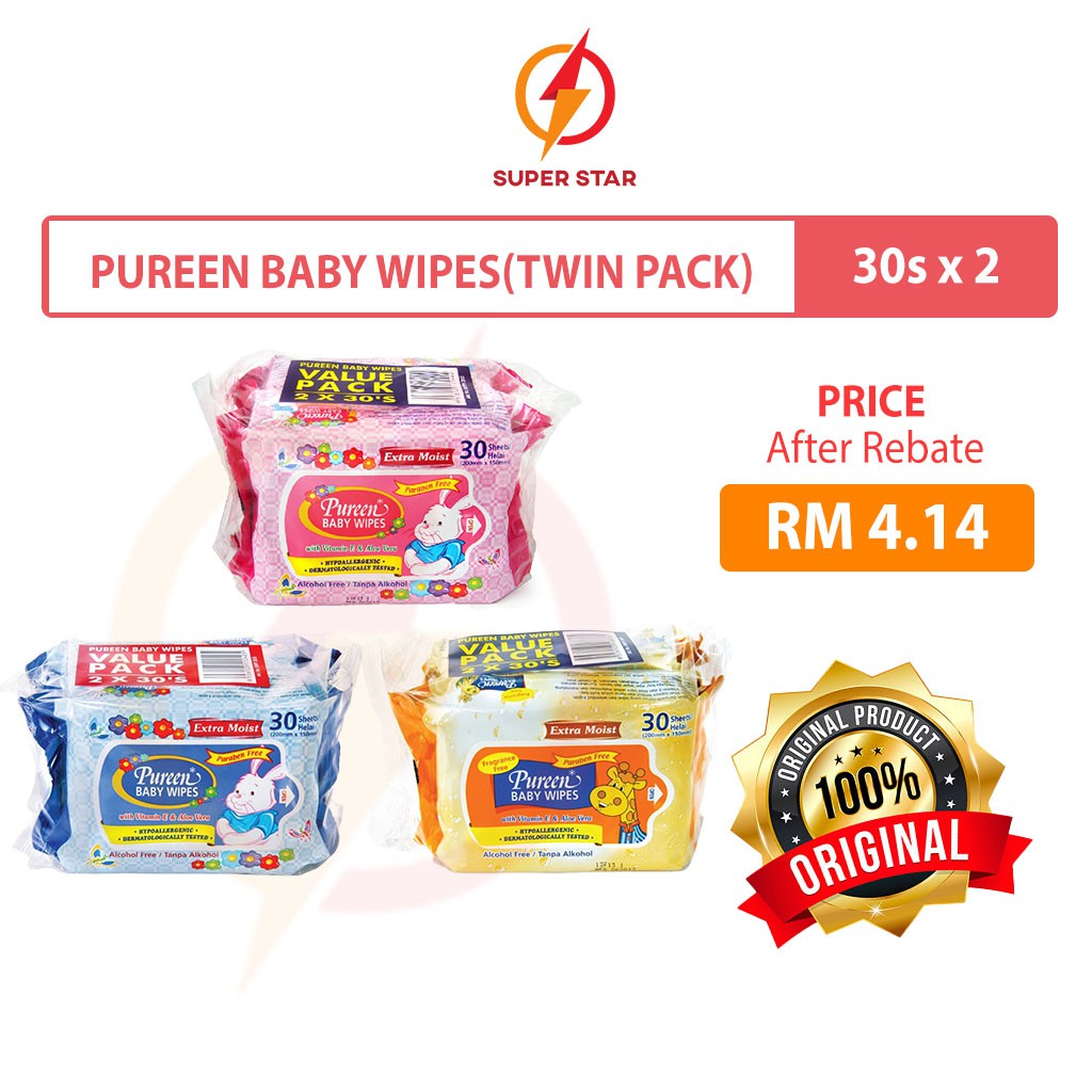 Pureen Baby Wipes / Wet Tissue Twin Pack 30's x 2 | Shopee Malaysia