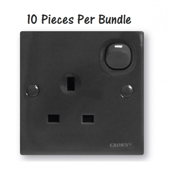 10 Units CROWN Switch Socket Outlet 13A (Black) | Shopee Malaysia