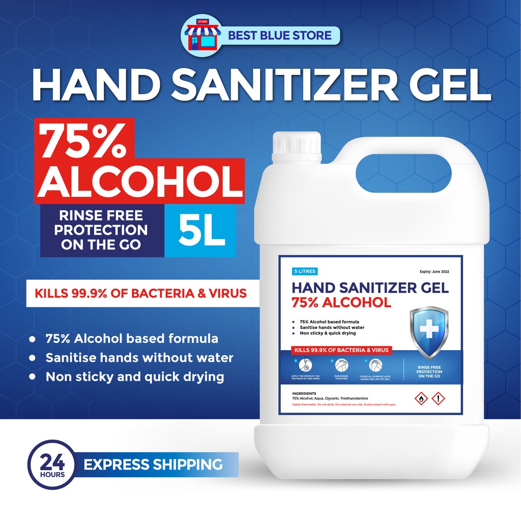 [READY STOCK] 5L Hand Sanitizer Gel | 75% Alcohol | Kills 99.9% Virus ...
