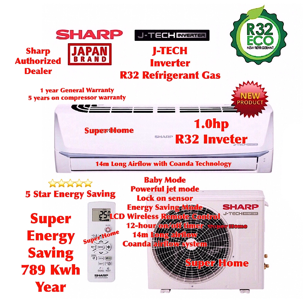Sharp r32 j-tech inverter ahx9ved2 & aux9ved2 1.0hp inverter split air ...