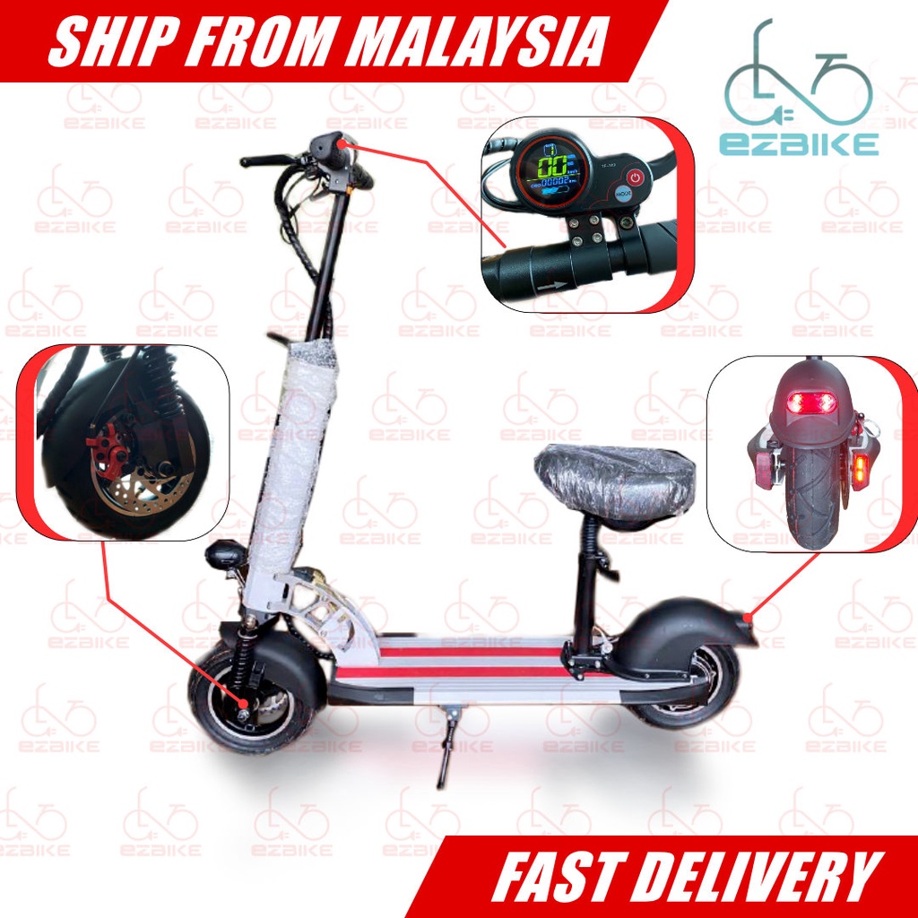 EZBIKE NEW Electric Scooter with Seat 10inch Powerful Motor wheel kick ...