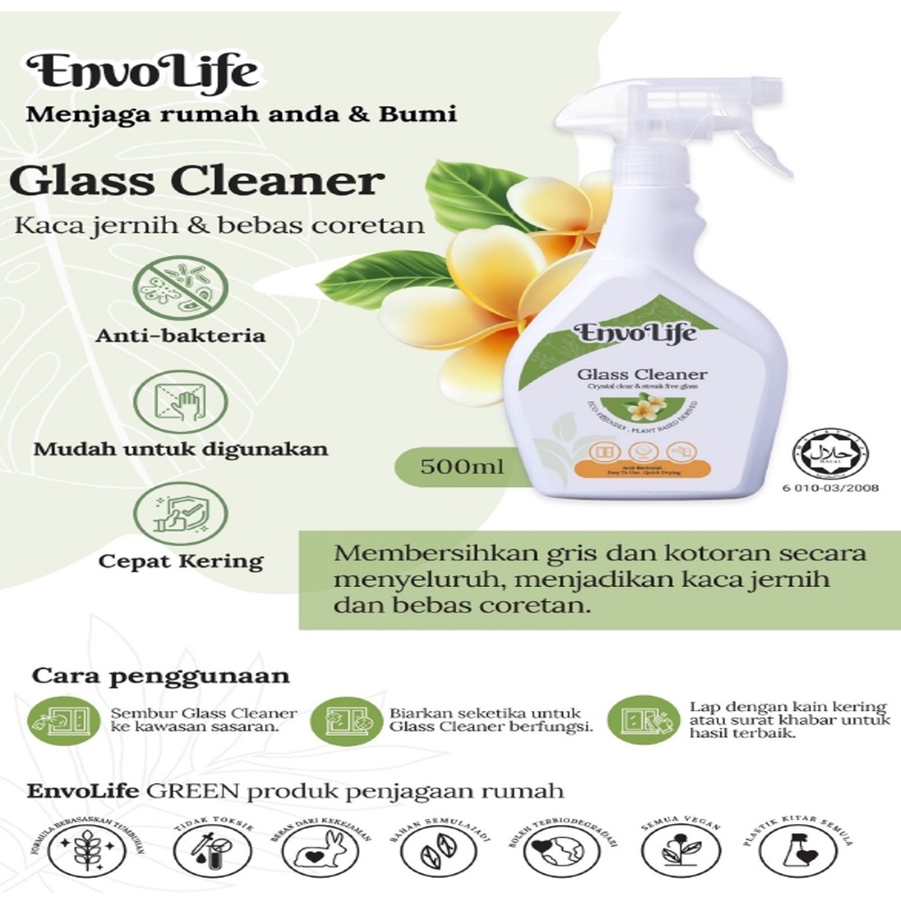 Envolife Glass Cleaner 500ML ( Natural Ingredients, Non - Toxic, Vegan ...