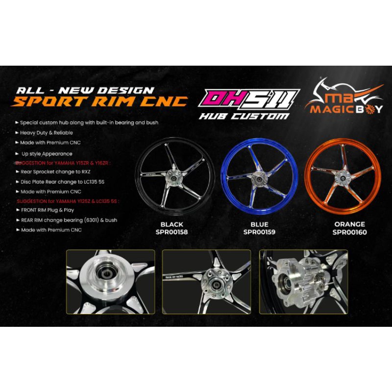 *READY STOCK SPORT RIM HC-CNC OH-511 (MAGIC BOY)Y15ZR 160/160*17 | Shopee Malaysia