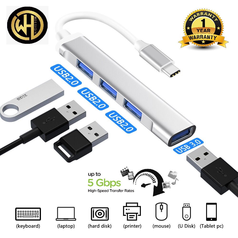 [USB Hub] 4 in 1 High Speed 4 Ports USB 3.0 Adapter Type-C Splitter 5Gbps For PC Laptop User ...