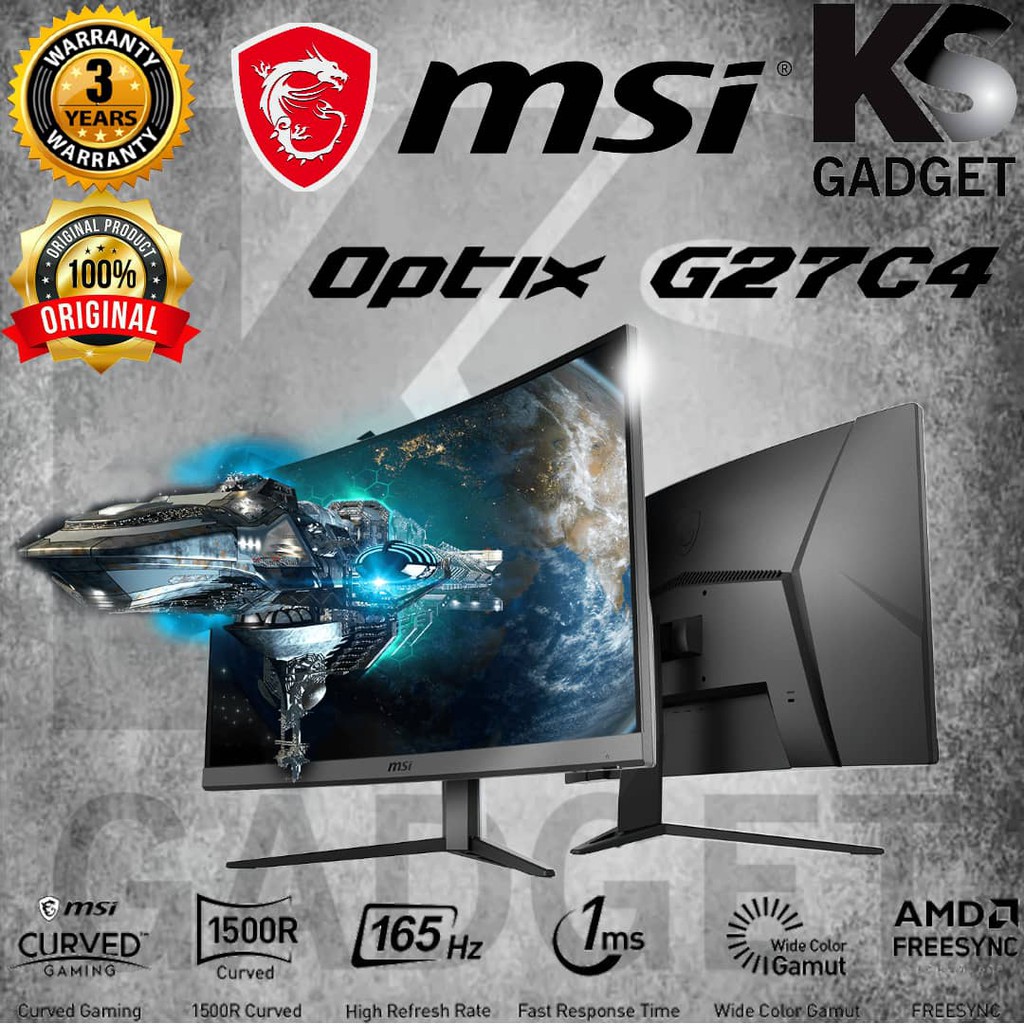 Msi optix g27c4 27" full hd va 165hz 1ms curved gaming monitor | BeeCost