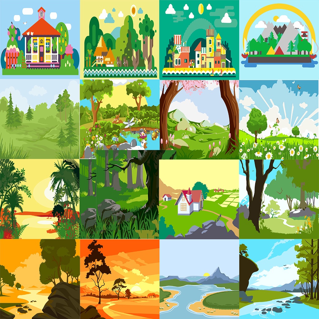  READY STOCK KIDS FRAME 20x20cm DIY Oil Painting Paint By Numbers 