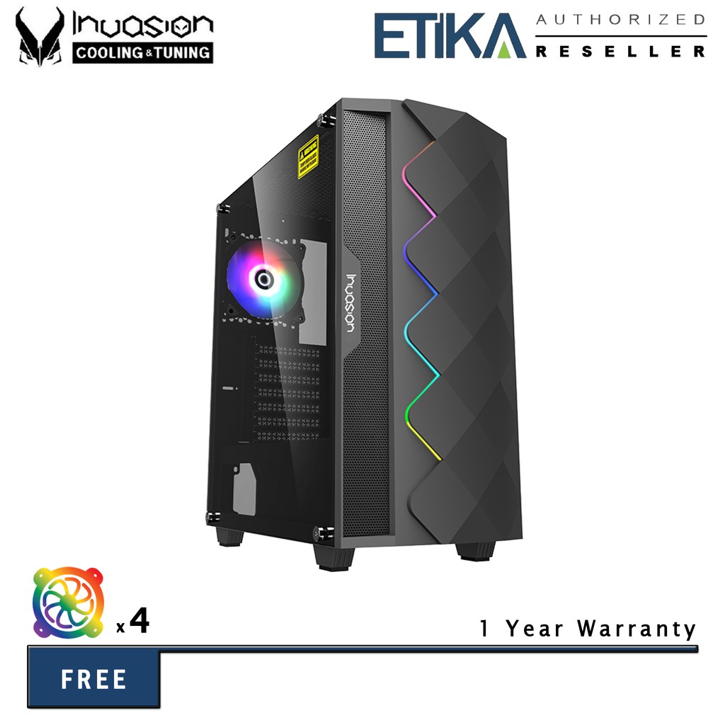 Invasion d-120 atx tower gaming casing with 4x argb fan & line ...