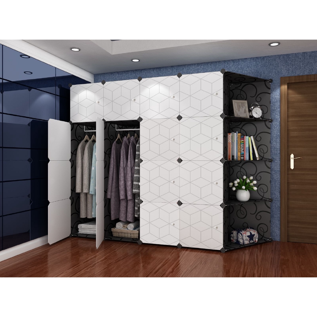 *INITURE* WHITE BLACK 16C DIY Rack Storage Cabinet Wardrobe Corner Rack ...