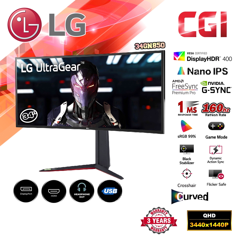 Lg 34" 34gn850 nano ips 1ms 160hz g-sync freesync curved ultragear ...