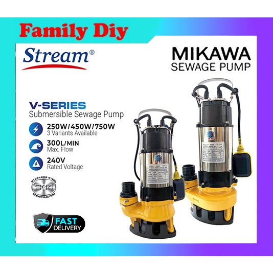 Stream/MIKAWA Submersible Sewage Water Pump | V250F/V450F/V750F ...