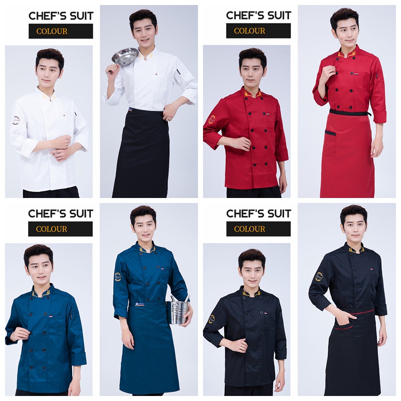 Ready Stock Chef uniforms long-sleeved men's and women's hotel kitchen ...