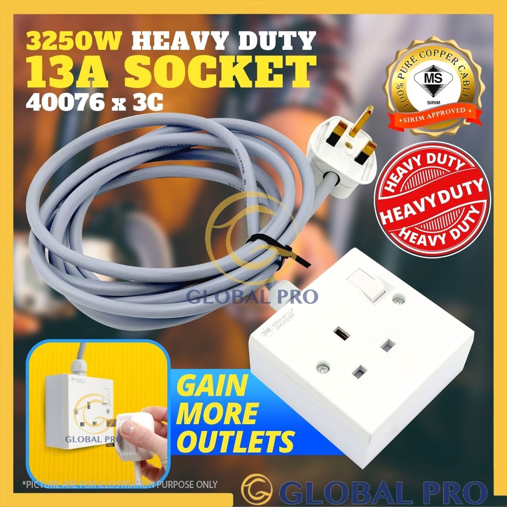 [1 WAY] Extension Plug Box Wire Copper Heavy Duty Extension Power ...