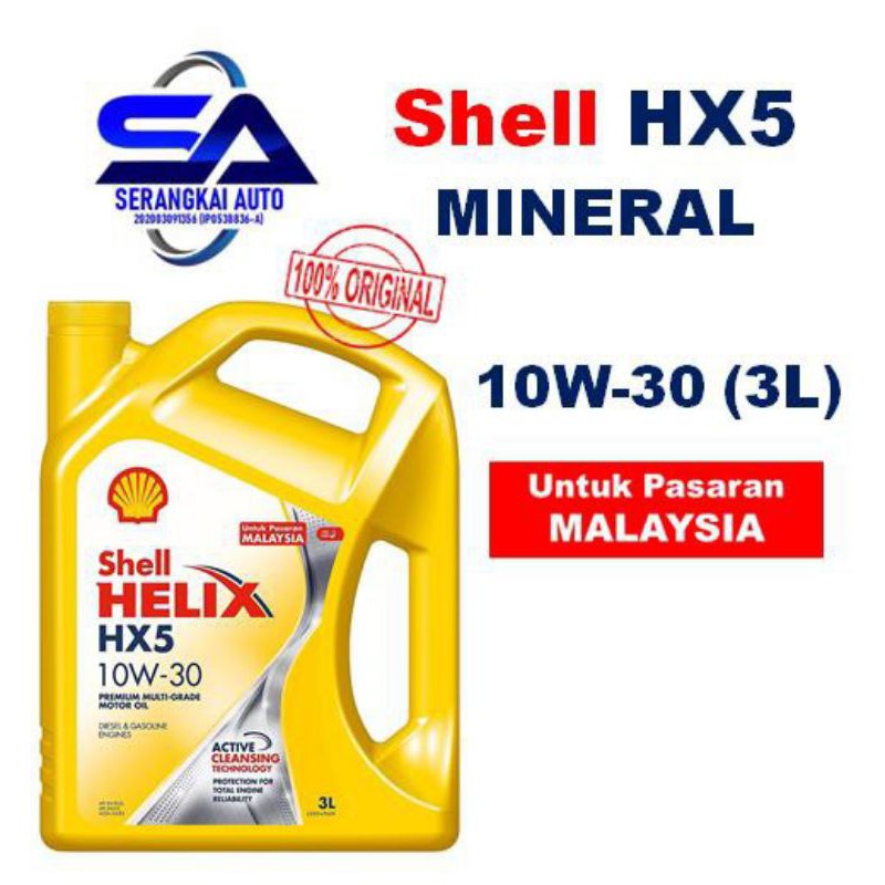 (NEW BOTOL) Original Shell Mineral Helix HX5 (3L)10W-30 Premium Multi ...
