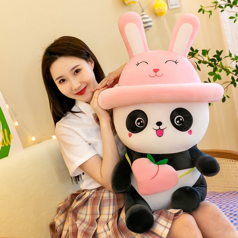 Plush Toy Peach Panda Doll Cute Big Children Ragdoll Girl Mascot Pillow ...