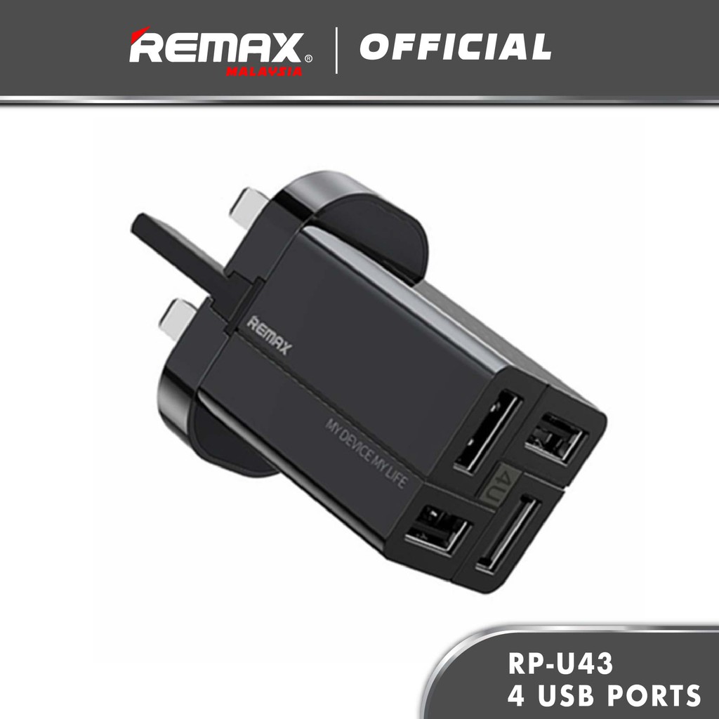 Remax RP-U43 3.4A 4 USB Ports Fast Charge Travel Wall Charger UK Plug Adapter | Shopee Malaysia