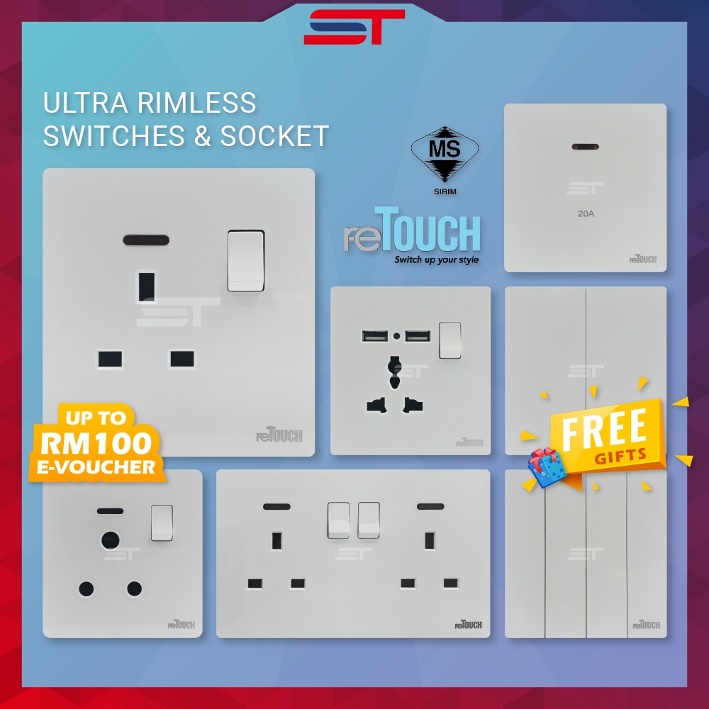Retouch Ultra Rimless Switch Socket WHITE / 20A DOUBLE POLE / 13A ...