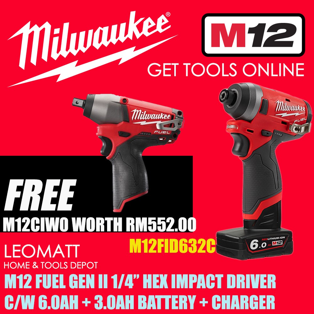 Milwaukee M12 FUEL GEN II 1/4" HEX Impact Driver + M12CIW Combo Package ...