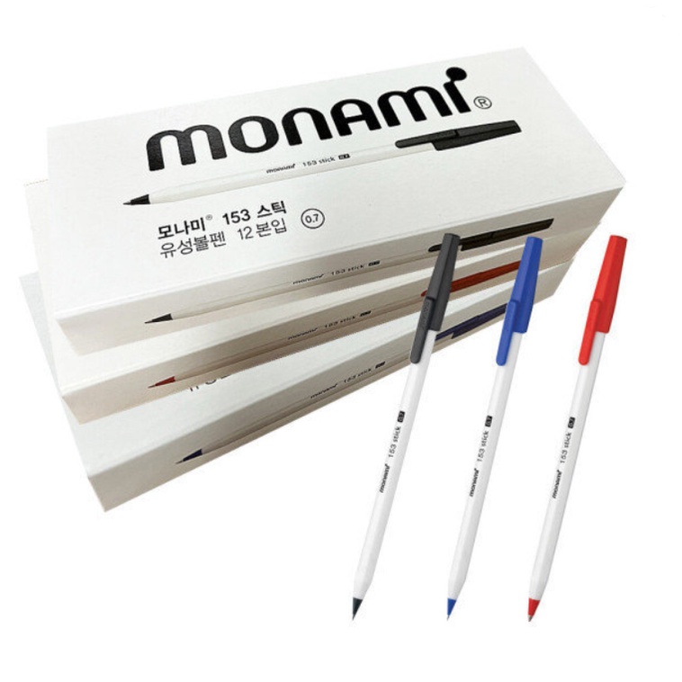 12pcs MONAMI 153 Stick Ballpoint Pen 0.7mm Black Blue Red - Choose ...