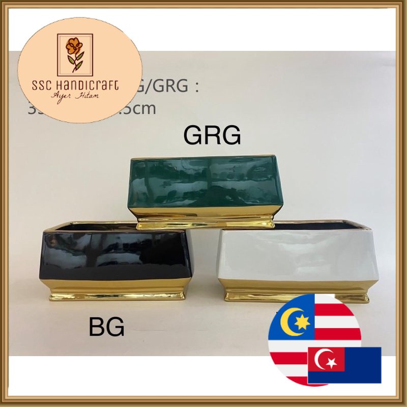 Plating Golden Ceramic Decorations Craft Vase Ornament Pasu Bunga ...