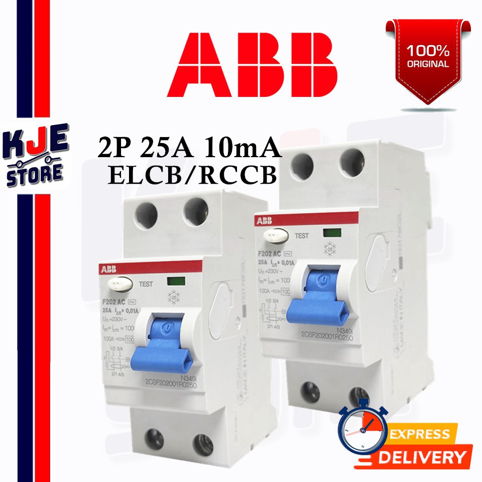 ABB F202-25-0.01 ELCB/RCCB 2P 25A 10mA for Water Heater [2CSF202001R0250] [Ready Stock] | Shopee ...