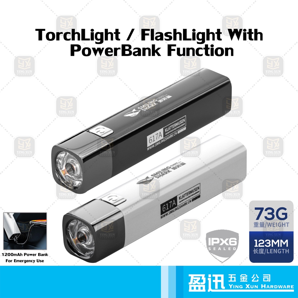 SMILING SHARK Torch Light & Powerbank 2 in 1 Waterproof USB ...