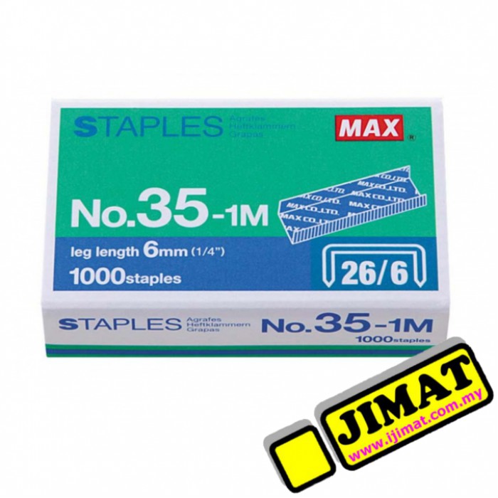 MAX STAPLES NO. 35-1M (26/6) (1000PCS/BOX) Stapler Bullet For HD-50 ...