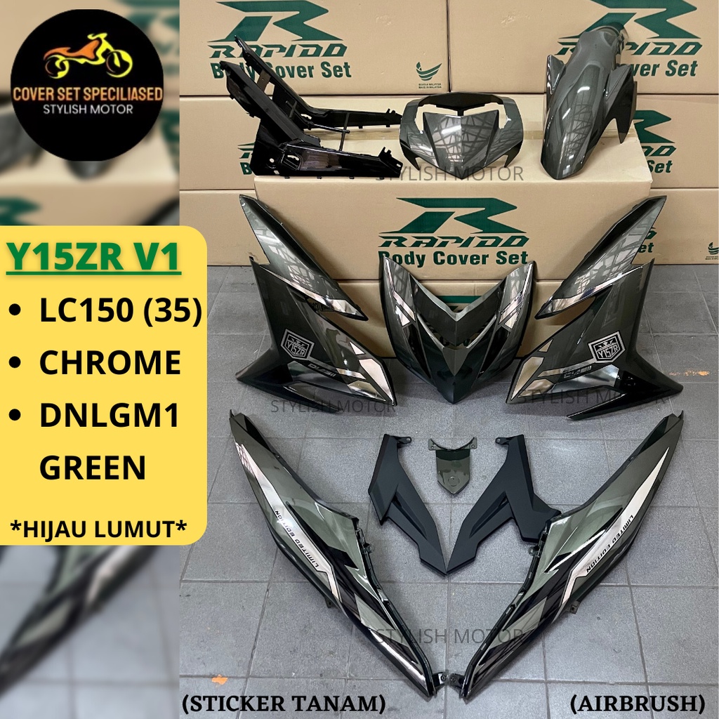 (STICKER TANAM/AIRBRUSH) RAPIDO COVER SET Y15 Y15ZR V1 V2 LC150 (35) CHROME DNLGM1 GREEN HIJAU ...