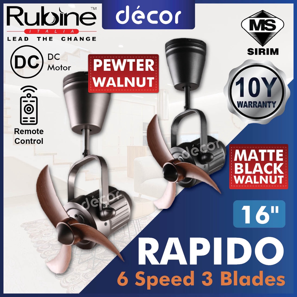 RUBINE Rapido 16'' Designer Fan Oscillation Fan 6 Speed Remote Control ...