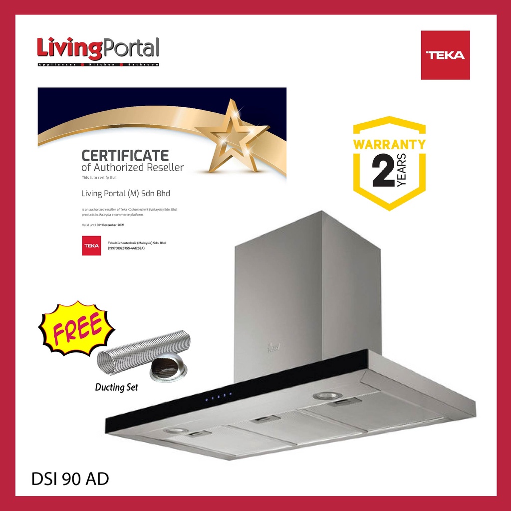 TEKA Chimney Cooker Hood - 1500m3/h- DSI 90AD ( Free Ducting Set ...