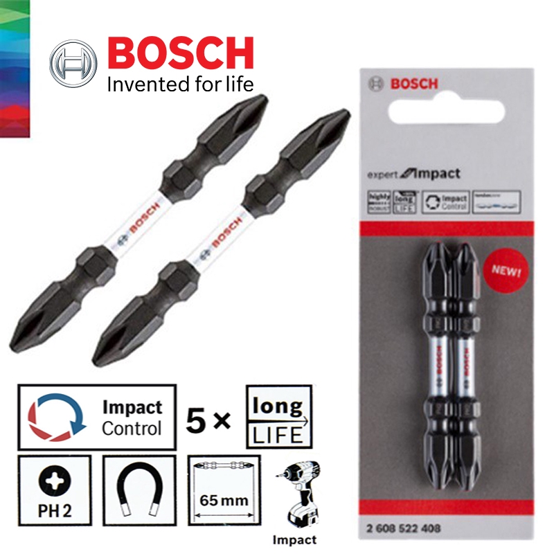 GMshop BOSCH 2pcs Expert For Impact 6.35x65mm Black Oxide PH2 Double Ended Screwdriver Bit ...