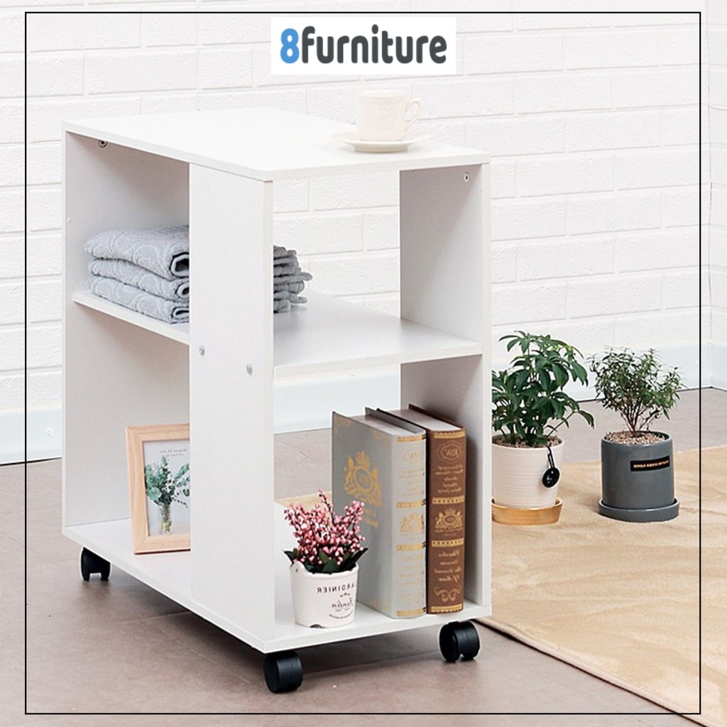 Elegant Side Table with Rollers and Storage Shelves [5020] | Shopee ...