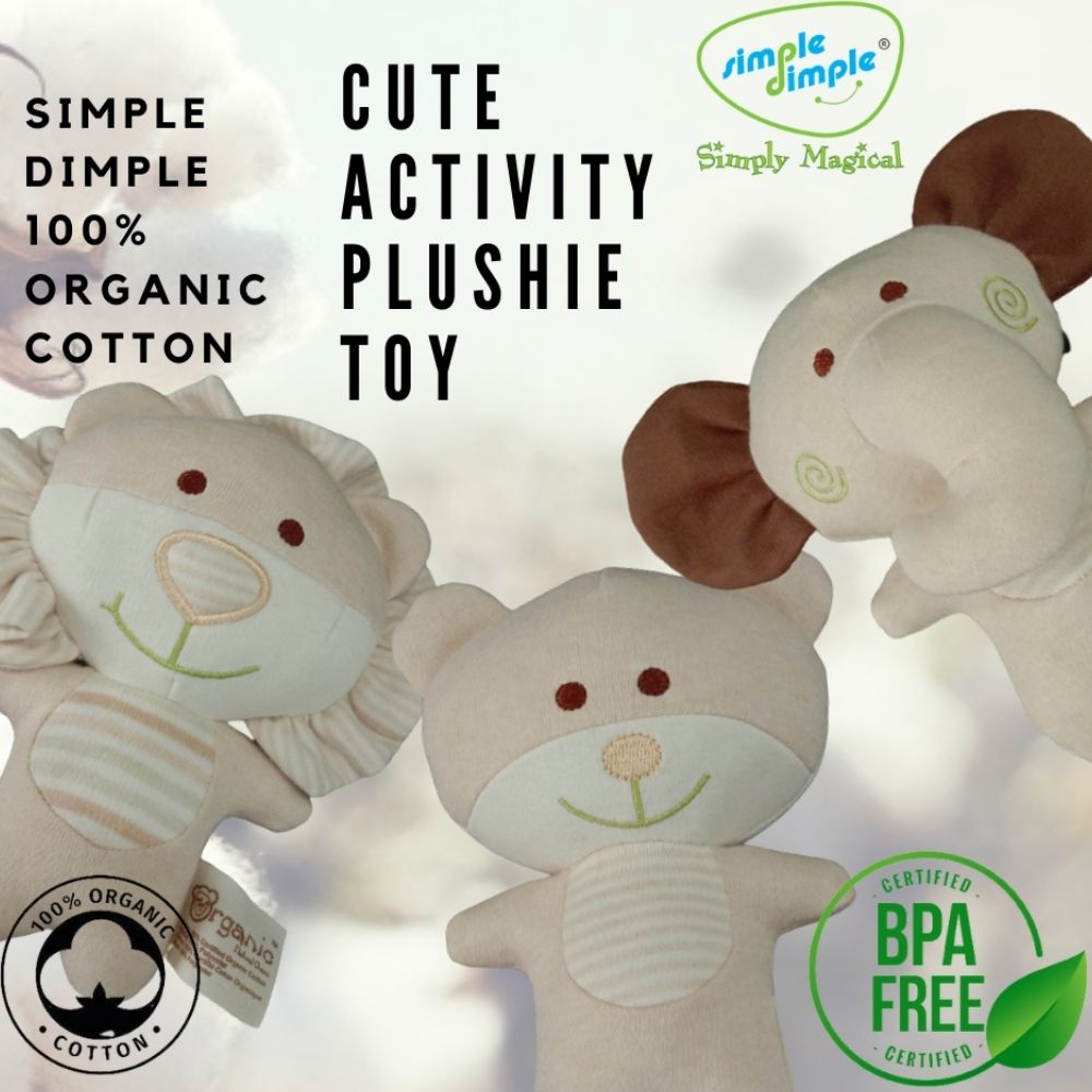 SIMPLE DIMPLE 100% ORGANIC COTTON INFANT PLUSH PLUSHIE SQUEAKIE TOY ...