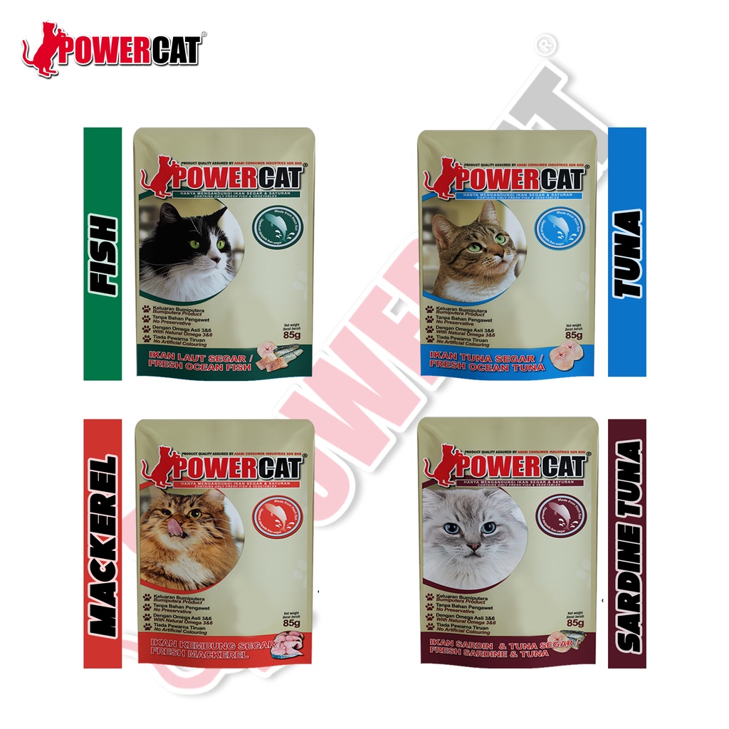 POWERCAT (Pouch) 85g x 12packs - Fish/Tuna/Mackerel/Sardine & Tuna ...