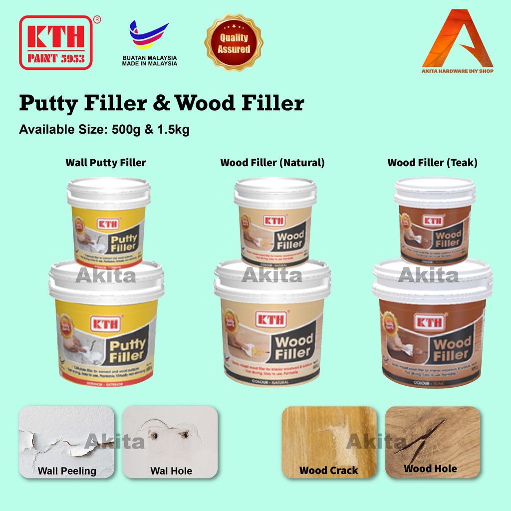 KTH 500gm & 1.5kg White Wall Putty Filler & Wood Filler Filling Cracks ...