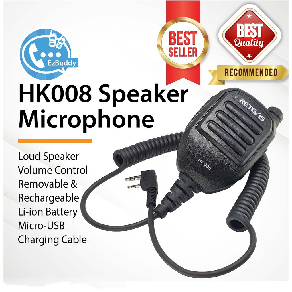 Retevis HK008 External Speaker Microphone 2 Pin With Volume Control ...