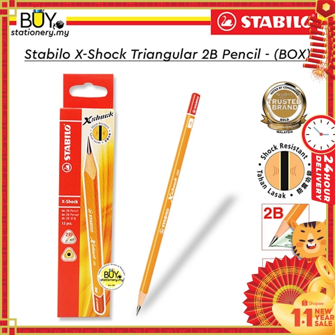 Stabilo 2B X-Shock Triangular Writing Pencil - (12s/Box) Pensel Pensil ...
