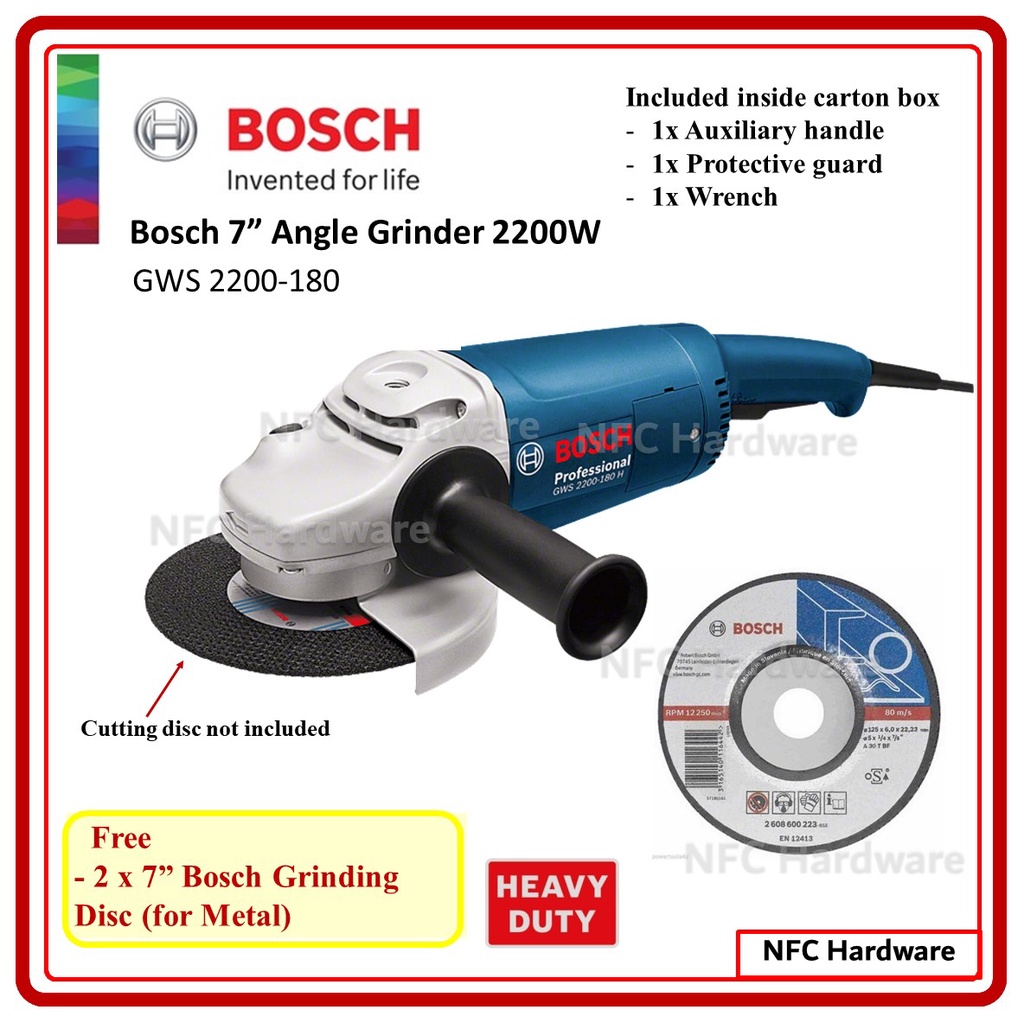 BOSCH GWS 2200-180 7" Angle Grinder 2200W | Shopee Malaysia